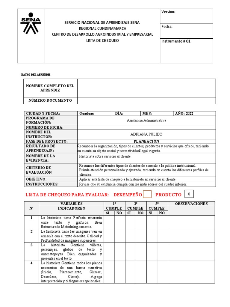Lista de Chequeo 01-Guía 01-Servicio Al Cliente | PDF | Cómics