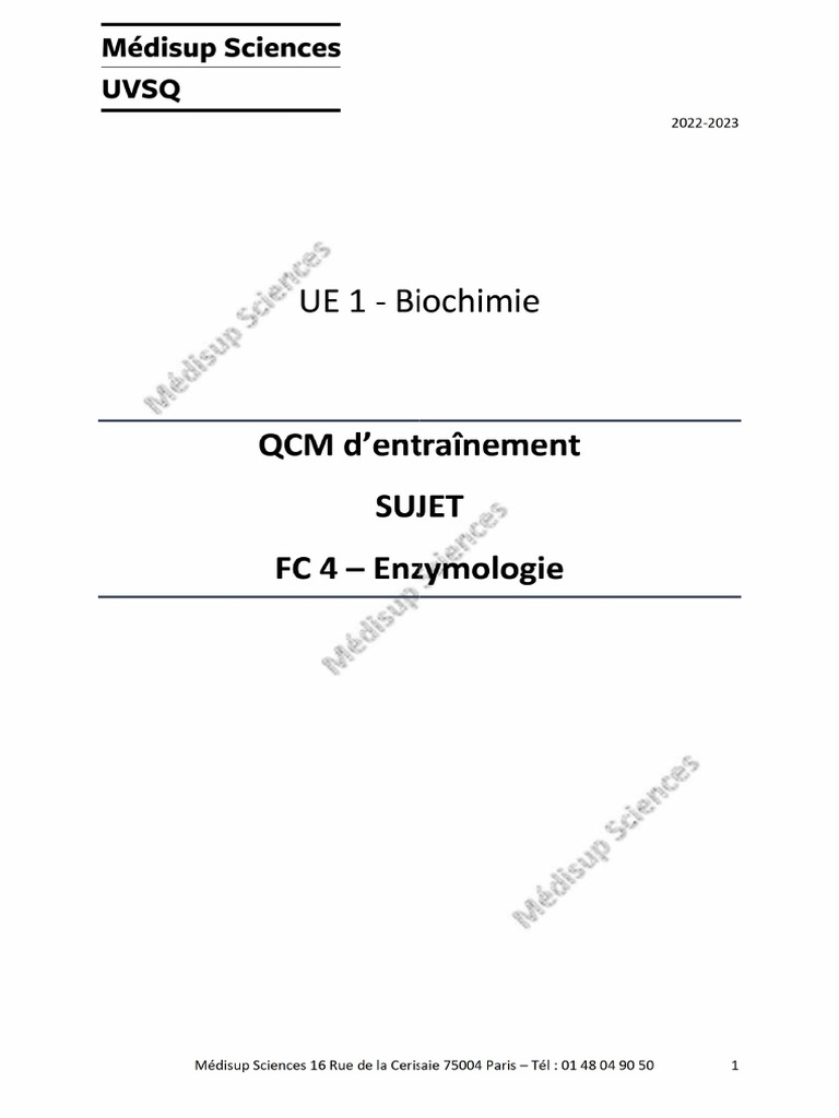 UE1 Biochimie FC4 QSUP Sujet | PDF