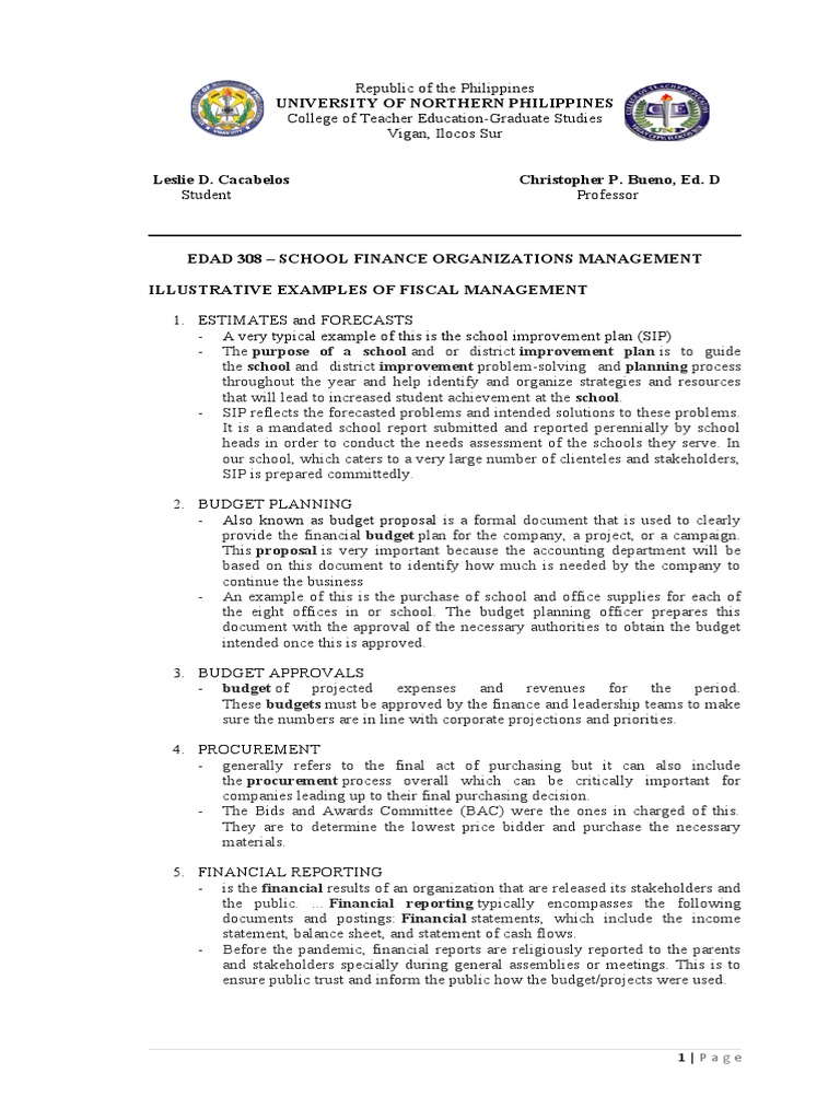 Illustrative Examples of Fiscal management-LESLIE D. CACABELOS - EDAD ...