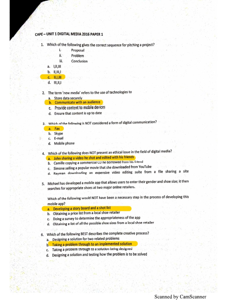 DM Unit 1 2016 Answer Key | PDF