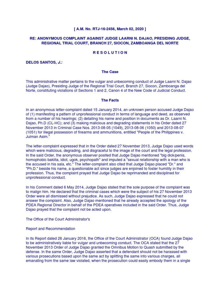 Re Laarni N. Dajao | PDF | Complaint | Judge