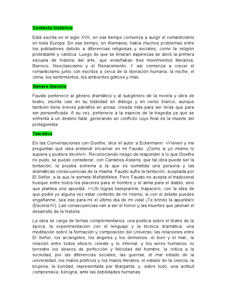 Resumen Fausto | PDF | Fausto | Neurosis
