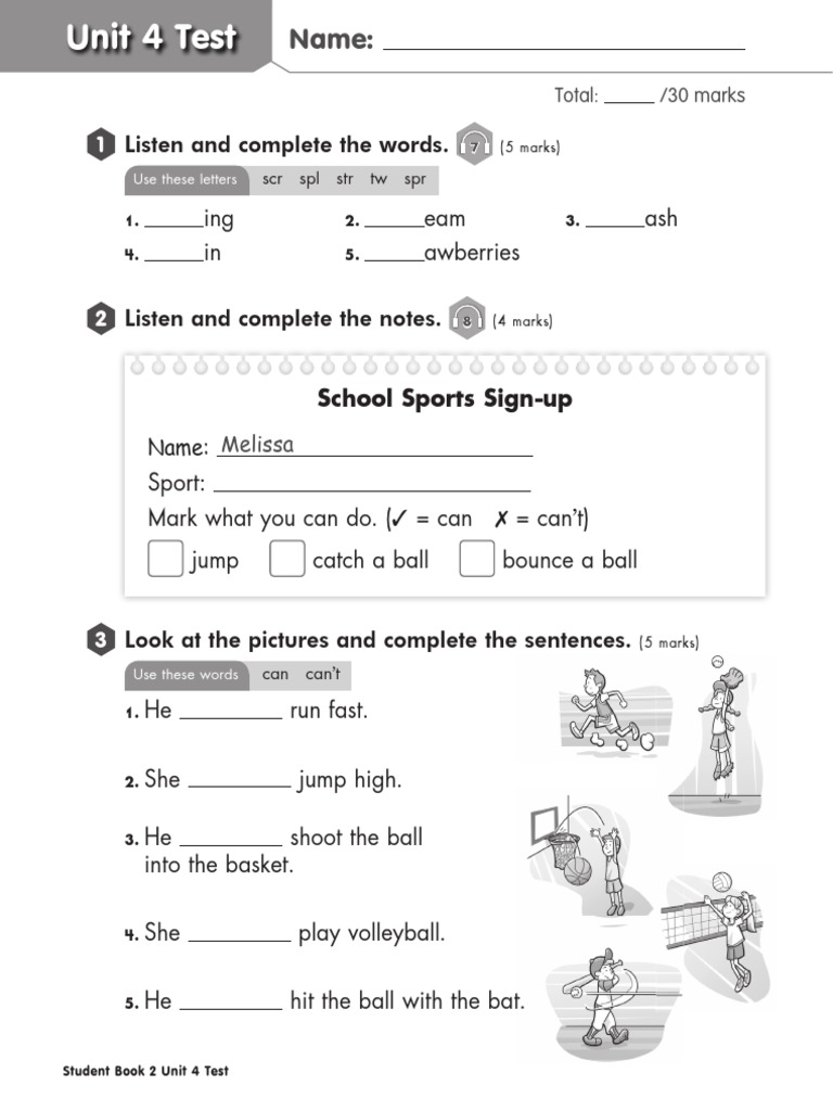 Unit 4 Listening and Sports Test | PDF