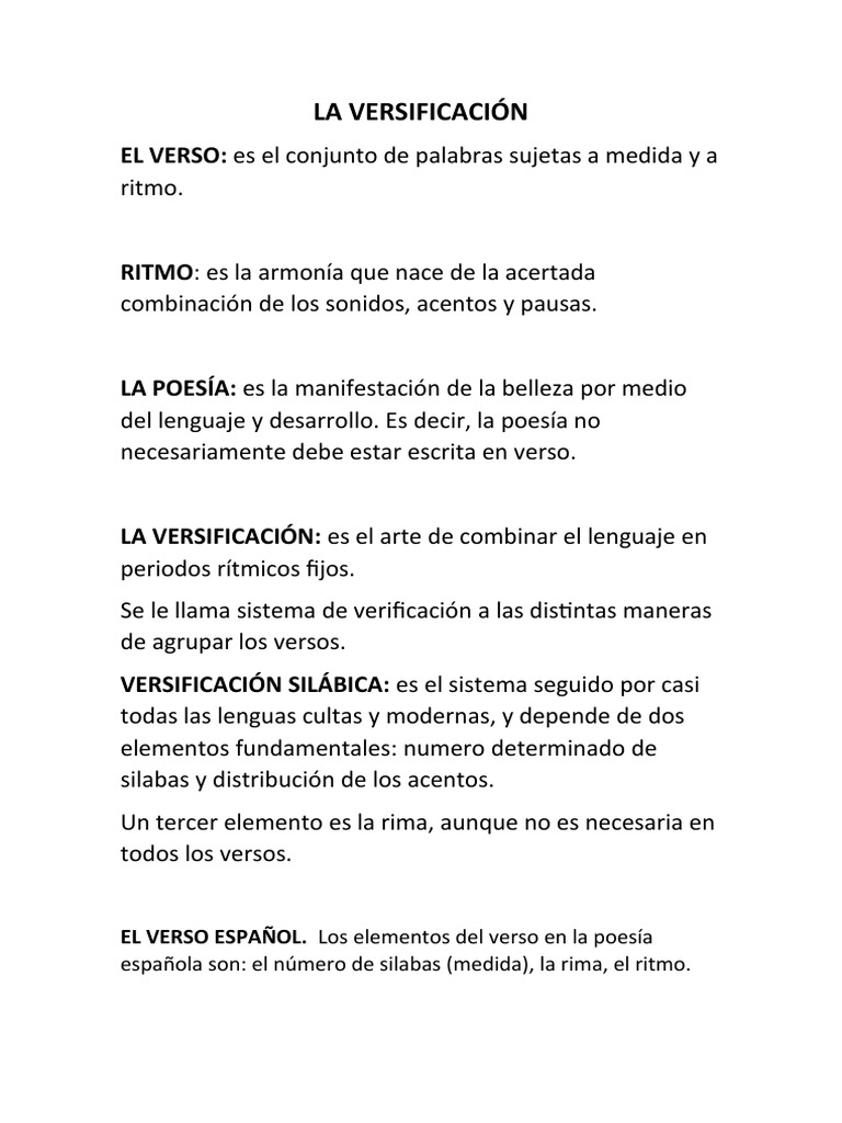 La Versificación Explicación | PDF | Metro (poesía) | Sílaba