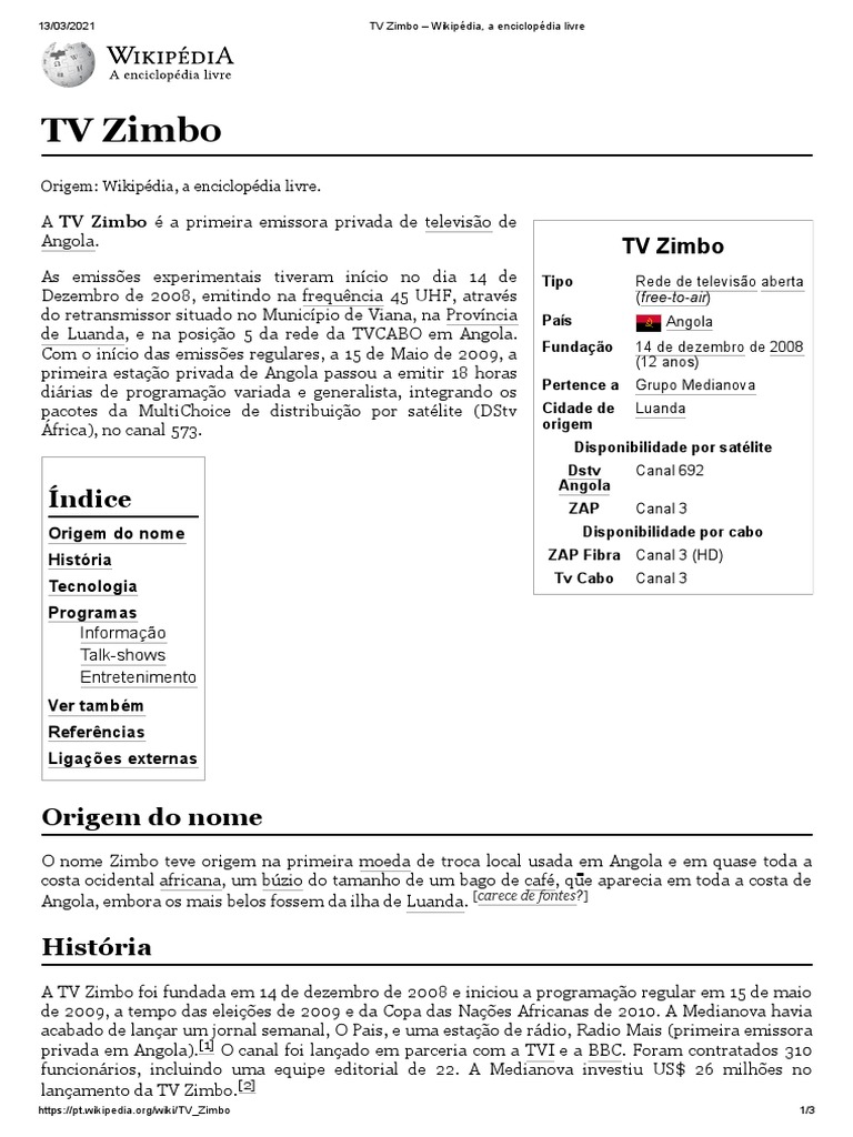 História da TV Zimbo em Angola | PDF