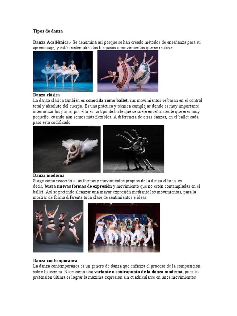 Tipos de Danza | PDF | Bailes | Ballet