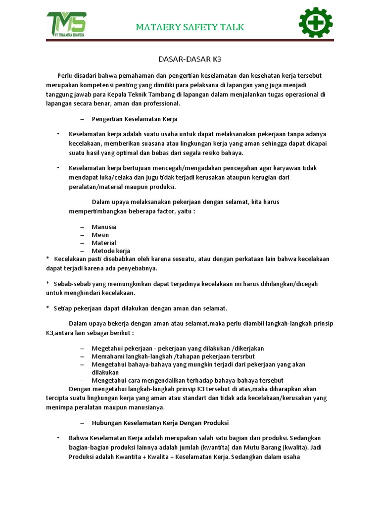 Materi Dasar-Dasar K3 | PDF