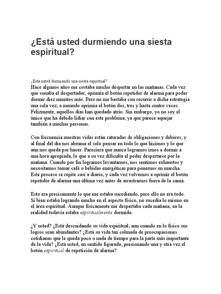 Está Usted Durmiendo Una Siesta Espiritual | PDF | Evangelio de Mateo | San Pedro