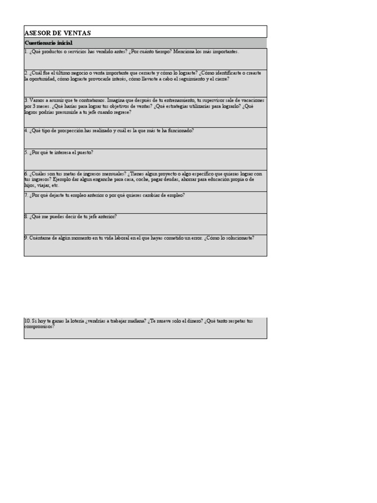Entrevista Asesor de Ventas | PDF