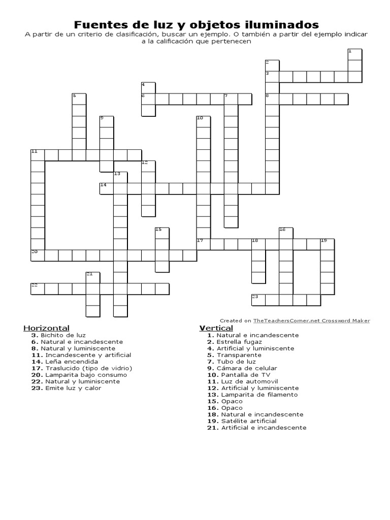 Fuentes de Luz y Objetos Iluminados Sopa de Letras | PDF