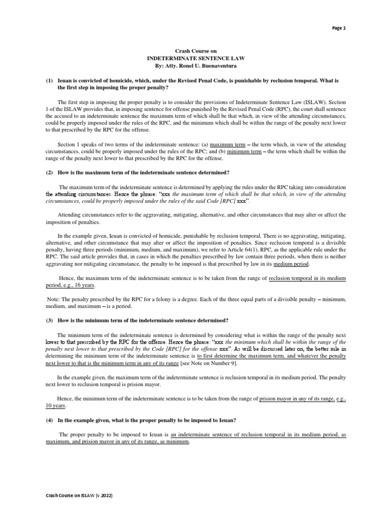 Crash Course On ISLAW Atty. Buenaventura | PDF | Sentence (Law ...