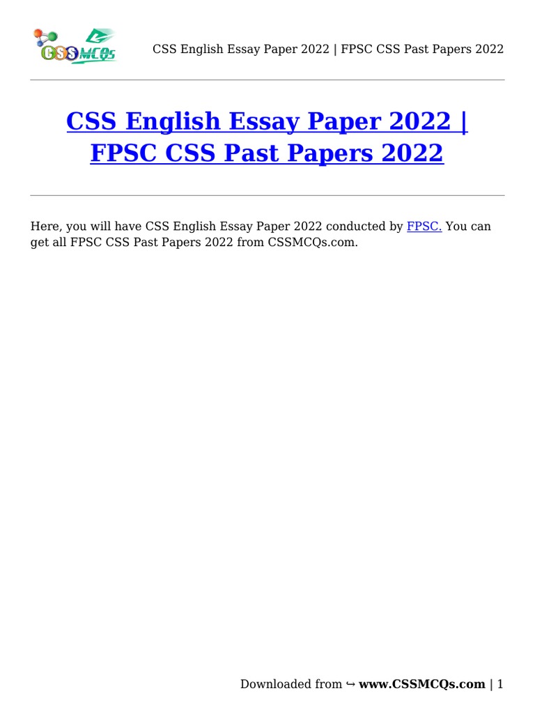 CSS English Essay Paper 2022 - FPSC CSS Past Papers 2022 | PDF