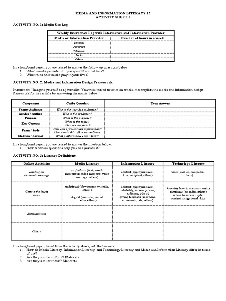 Activity Sheet | PDF | Mass Media | Information