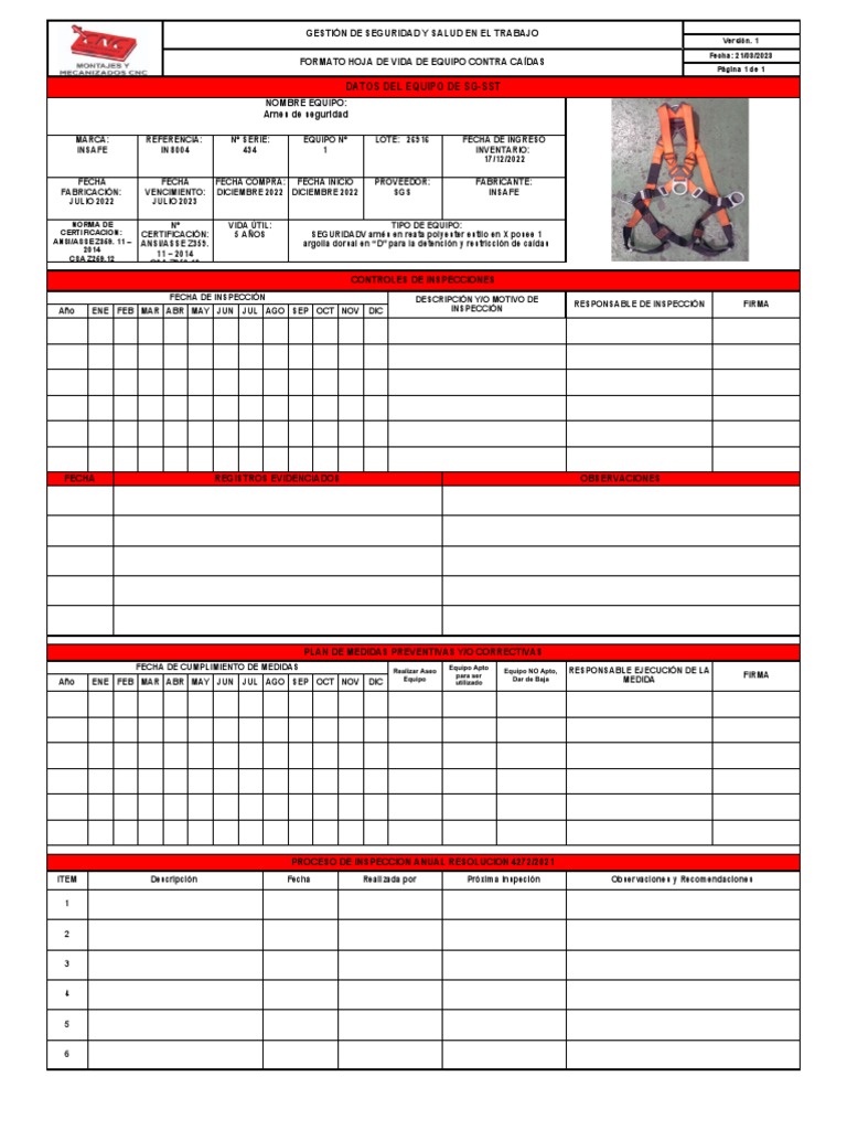 Formatos Equipos de Altura HV | PDF