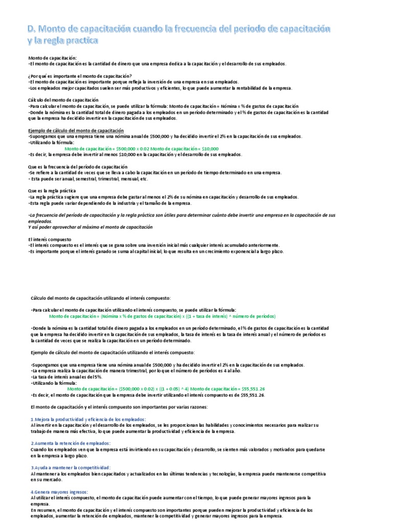 Cálculo y Importancia del Monto de Capacitación | PDF | Interés ...
