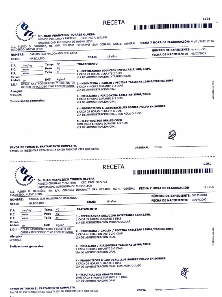 Receta | PDF | Medicina CLINICA | Medicina