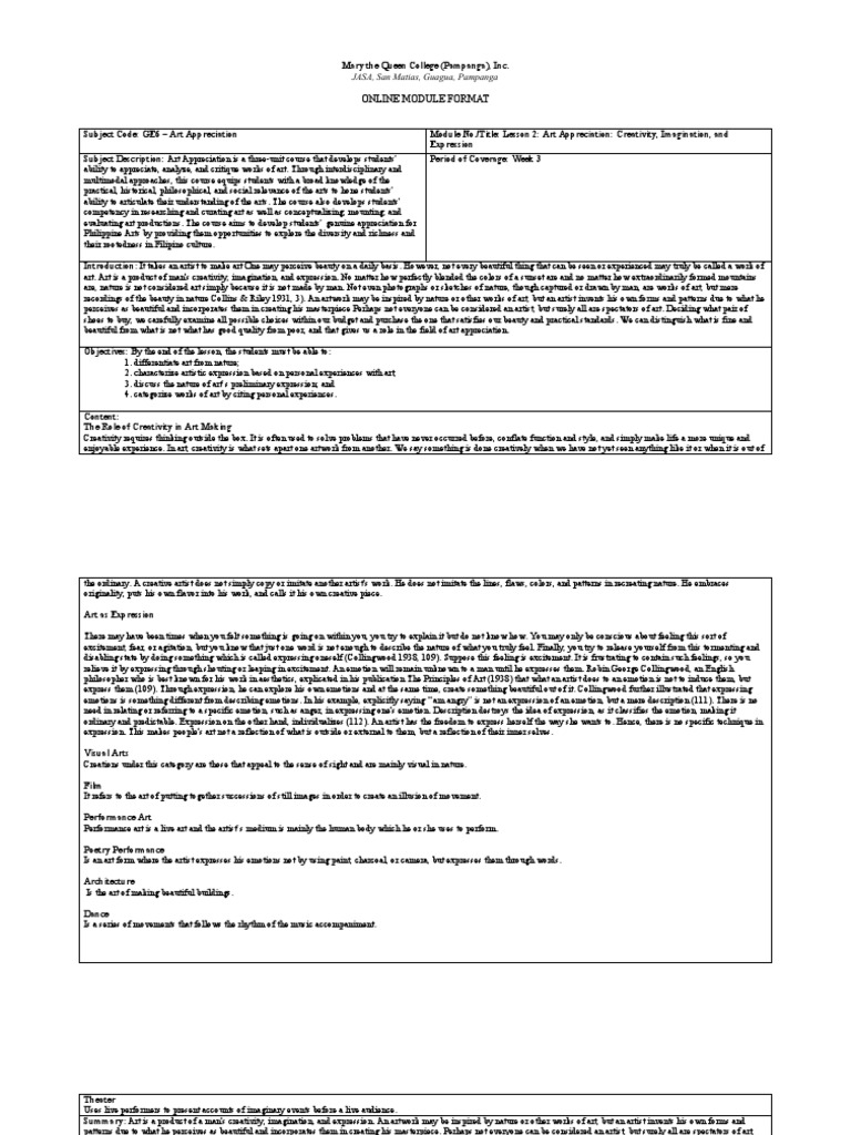 Module 2 - Art Appreciation | PDF | Emotions | Experience