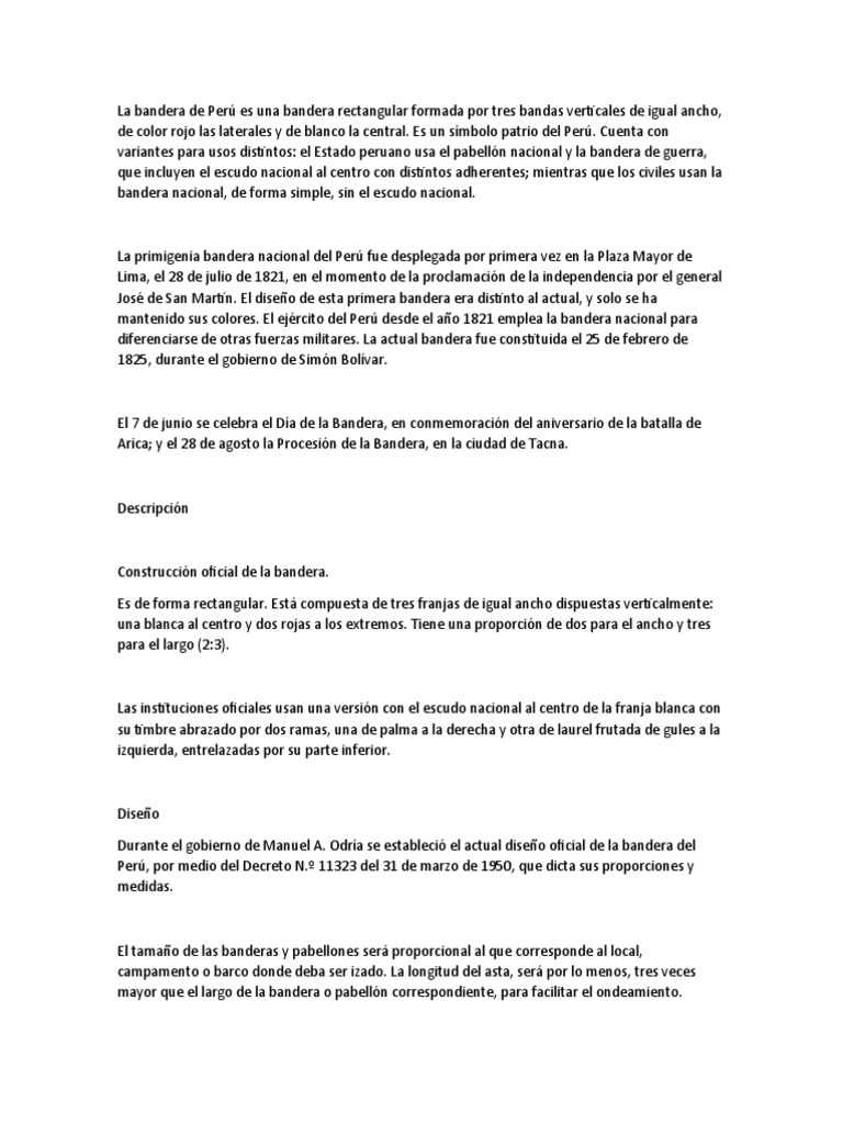 La Bandera de Perú Es Una Bandera Rectangular Formada Por Tres Bandas ...