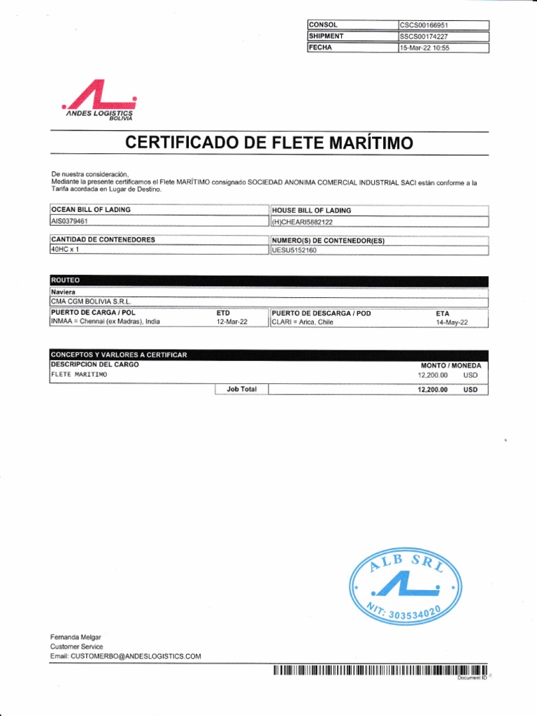 Cert Flete CSCS001669518266080854882565589 | PDF