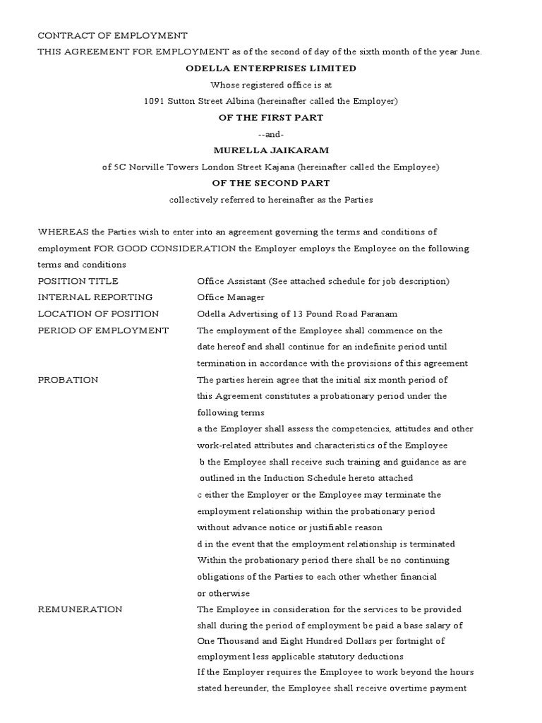 Contract of Employment 1 | PDF | Employment | Overtime