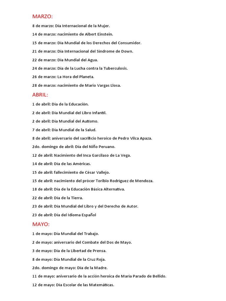 CALENDARIO CIVICO DEL PERÚ | PDF | Perú | América del Sur