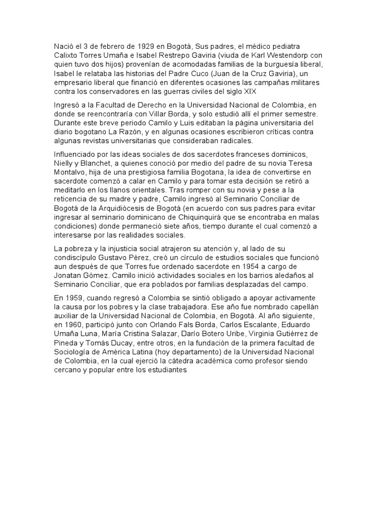 Biografia Camilo Torres | PDF