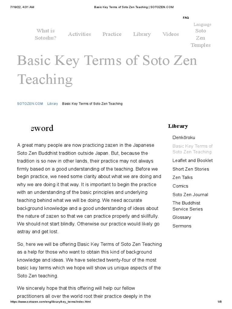 Basic Soto Zen Teaching Terms Guide | PDF | Zen | Dōgen