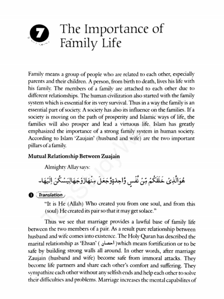 Chapter 7 The Importance of Family Life Notes | PDF