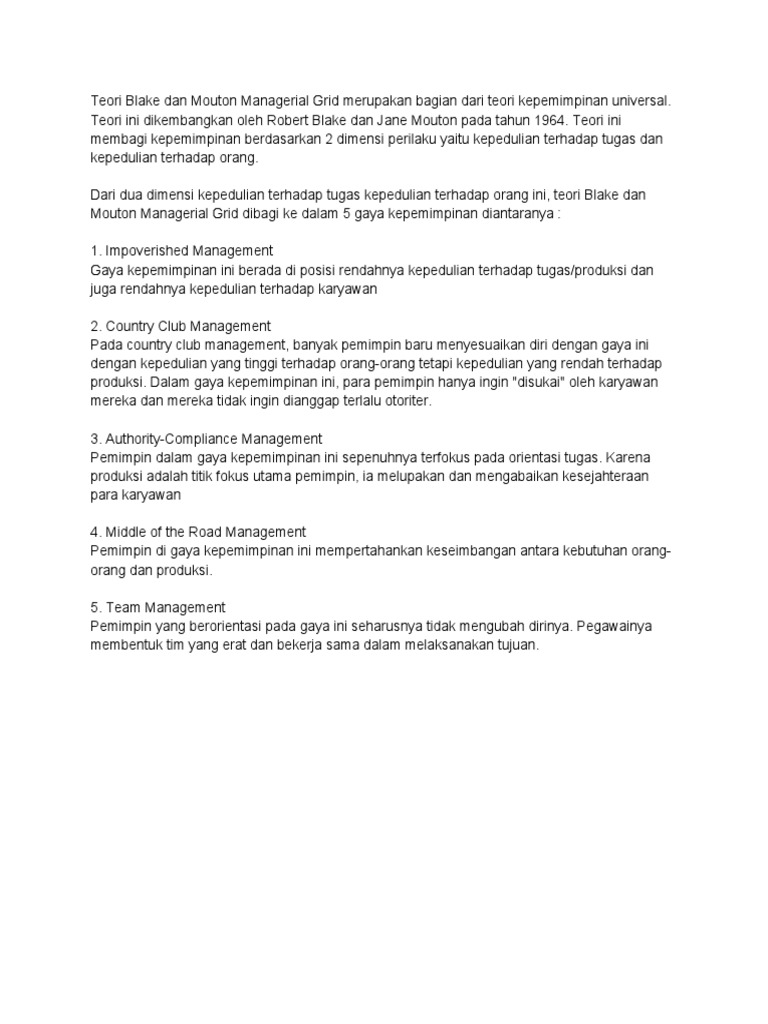 C. Teori Blake Dan Mouton Managerial Grid | PDF