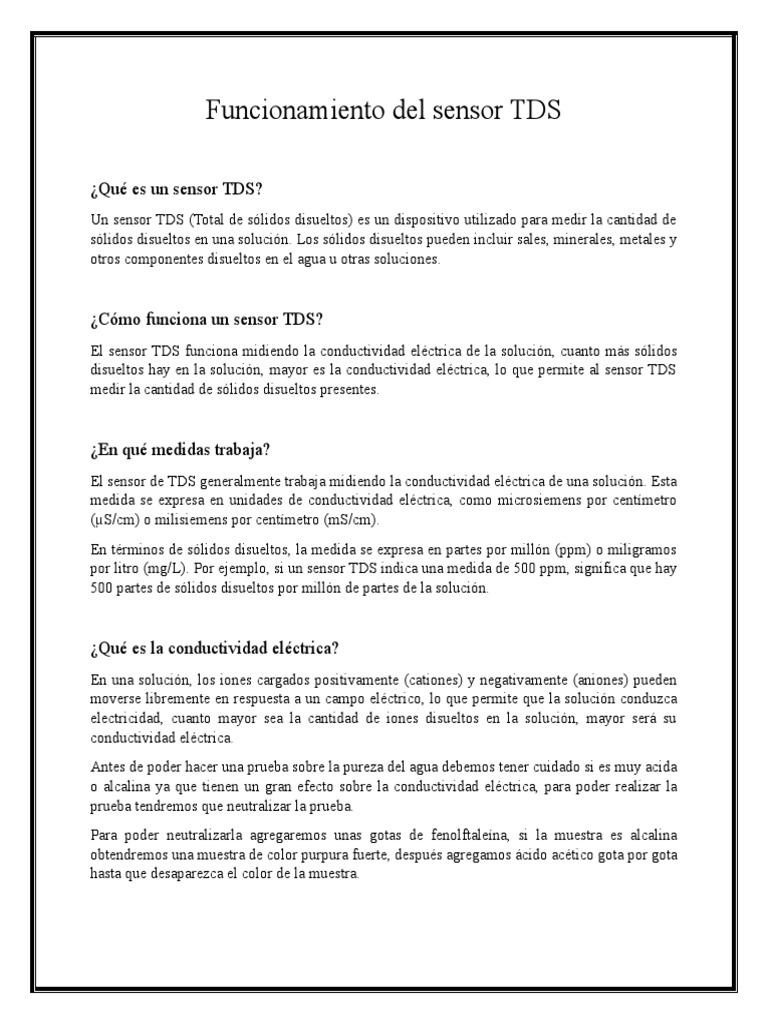 Funcionamiento Del Sensor TDS | PDF