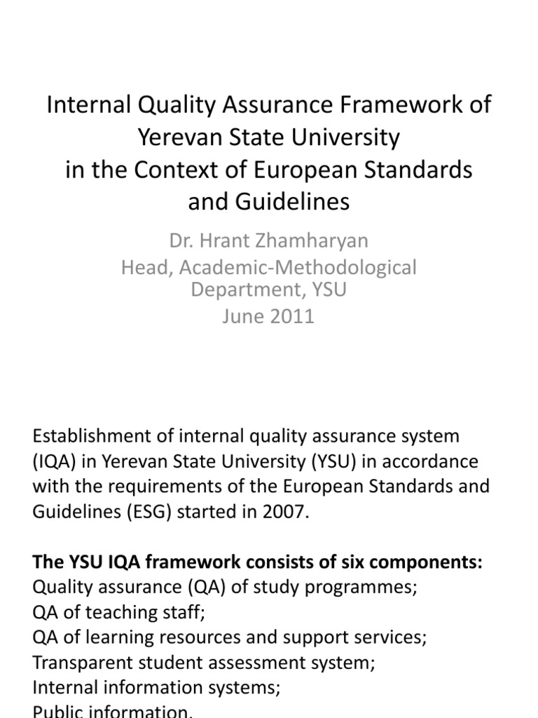 YSU Internal Quality Assurance Framework | PDF | Quality Assurance ...