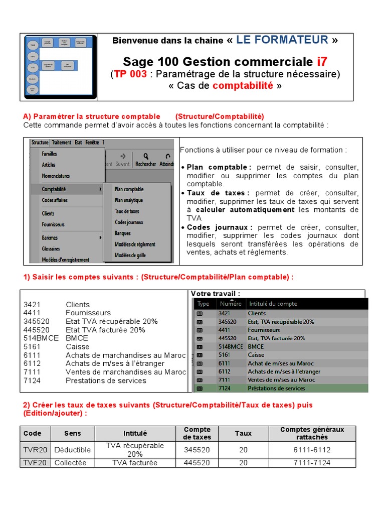 TP003 Gestion Commerciale I7 (Paramétrage de La Structure Comptabilité) | PDF | Affaires ...