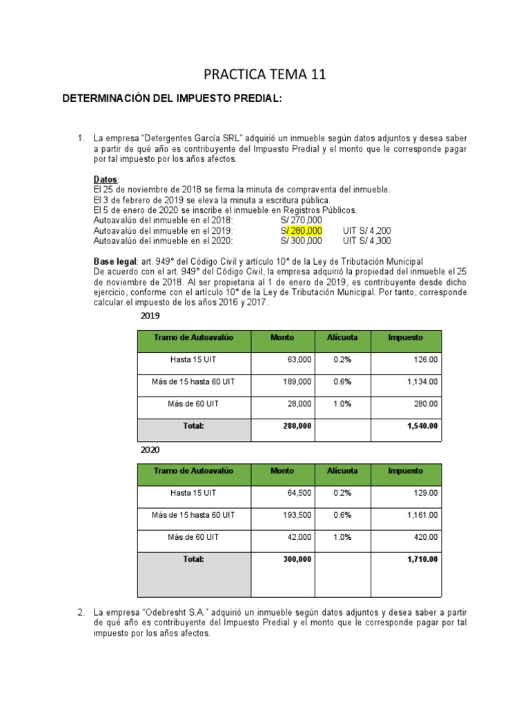 Ejercicios de Impuesto Predial y Alcabala 111 | PDF | Impuestos | Microeconomía