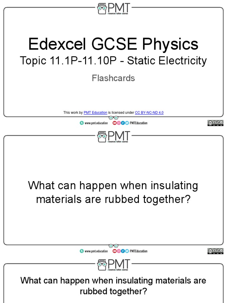 Flashcards - Topic 11 Static Electricity - Edexcel Physics GCSE | PDF