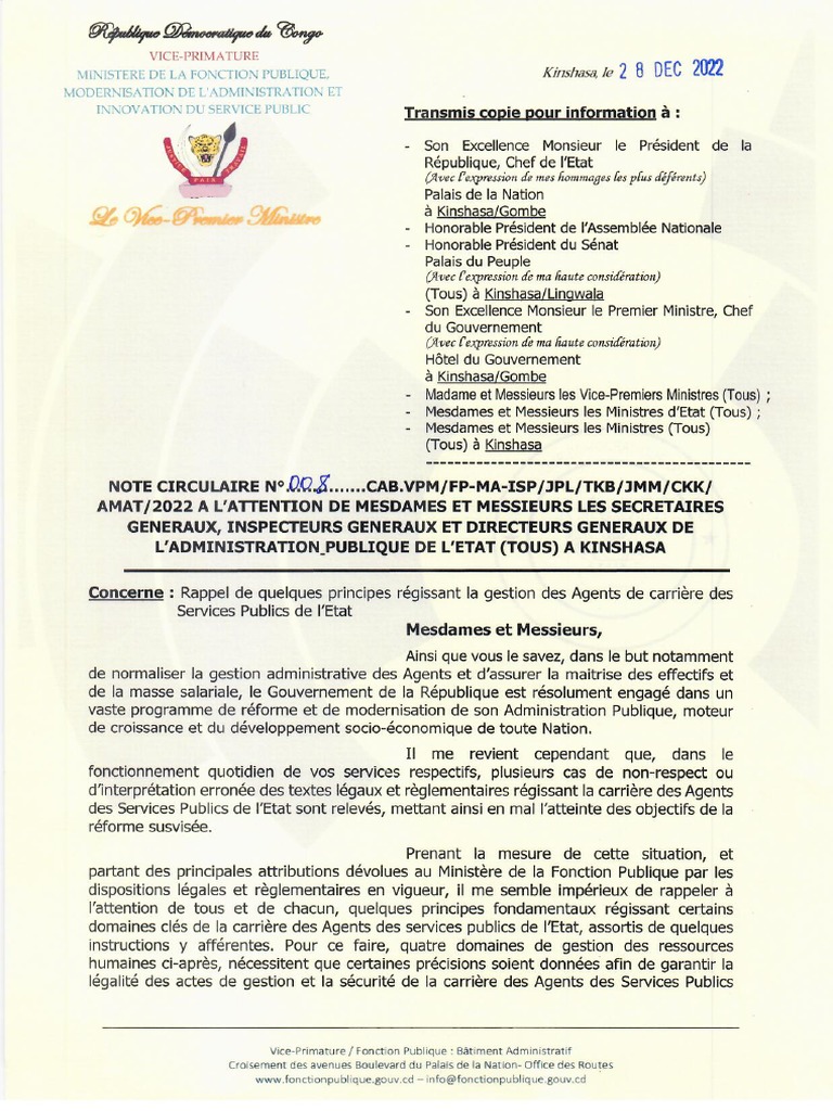 NOTE CIRCULAIRE Gestion RH | PDF