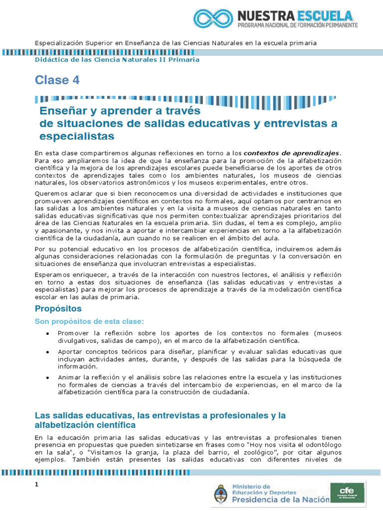 Enseñar y Aprender A Través de Situaciones de Salidas Educativas y Entrevistas A Especialistas ...