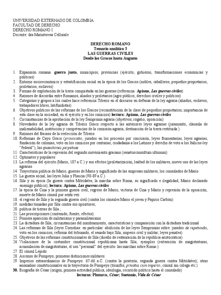 DERECHO ROMANO Temario 3 - Guerras Civiles | PDF