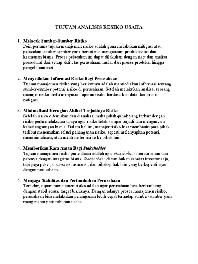 TUJUAN & LANGKAH Analisis Resiko Usaha | PDF