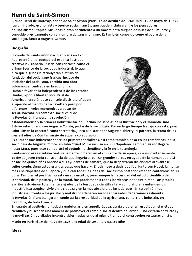Henri de Saint-Simon: Padre del Socialismo | PDF | Ciencias Políticas ...