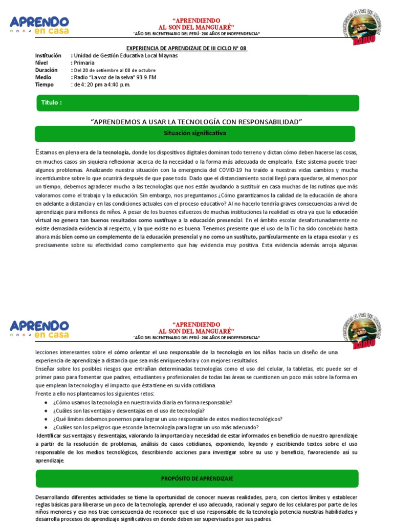 Experiencia de Aprendizaje N°08-Iii Ciclo - Ok | PDF | Aprendizaje | Ciencia cognitiva