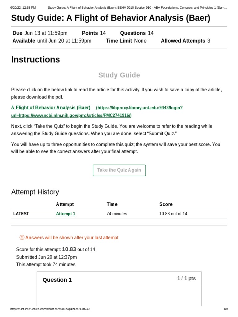 Study Guide - A Flight of Behavior Analysis (Baer) - BEHV 5610 Section 910 - ABA Foundations ...
