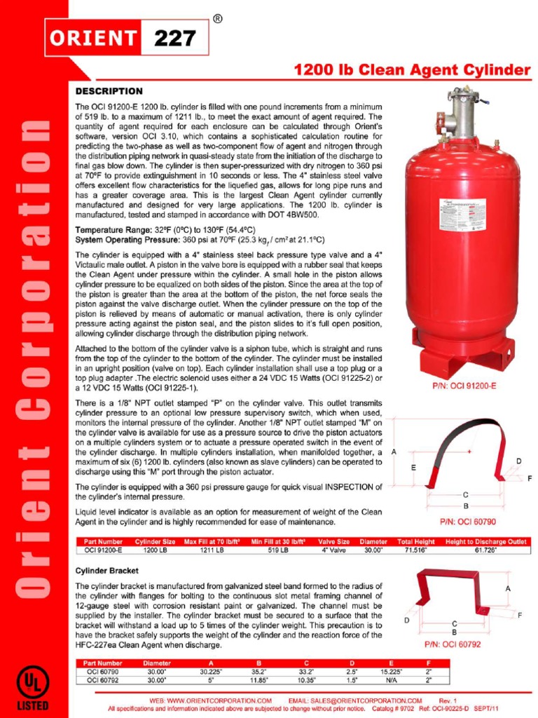 ORIENT - 9702 - 1200 LB Clean Agent Cylinder - Rev 1 | PDF