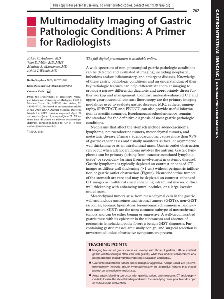 Multimodality Imaging of Gastric Pathologic Conditions, Primer For ...