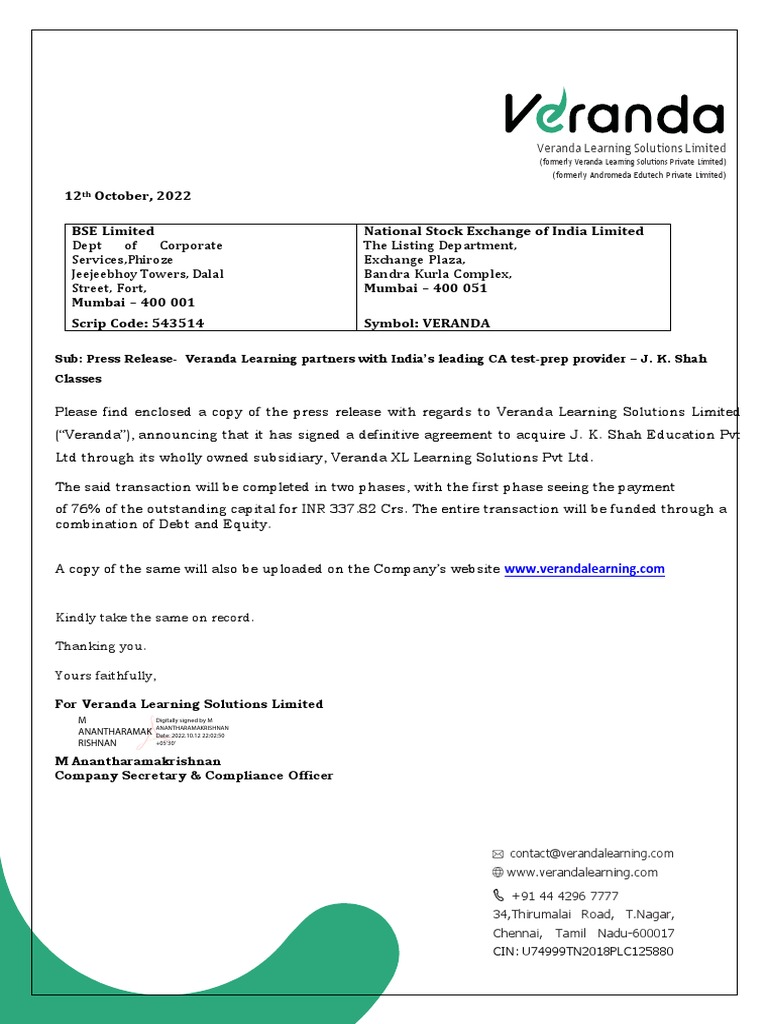 Veranda Aquisition JKSHAH | PDF