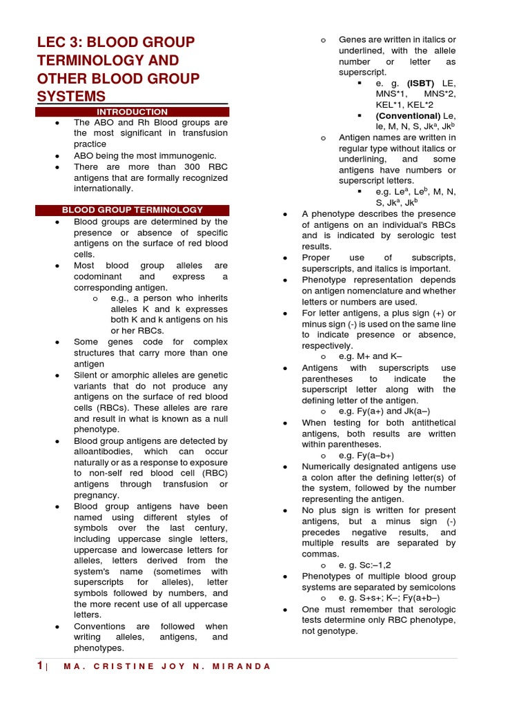Lec 3blood Group Terminology and Other Blood Group System | PDF | Blood ...