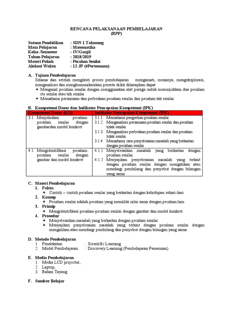 Contoh RPP Lebih Dari 1 Pertemuan - 4 Pertemuan | PDF