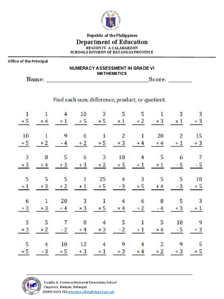Numeracy Assessment-Grade-6 | PDF