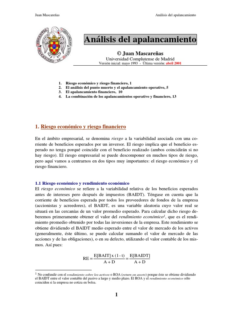 Analisis de Apalancamiento | PDF | Apalancamiento (Finanzas) | Rentabilidad sobre recursos propios
