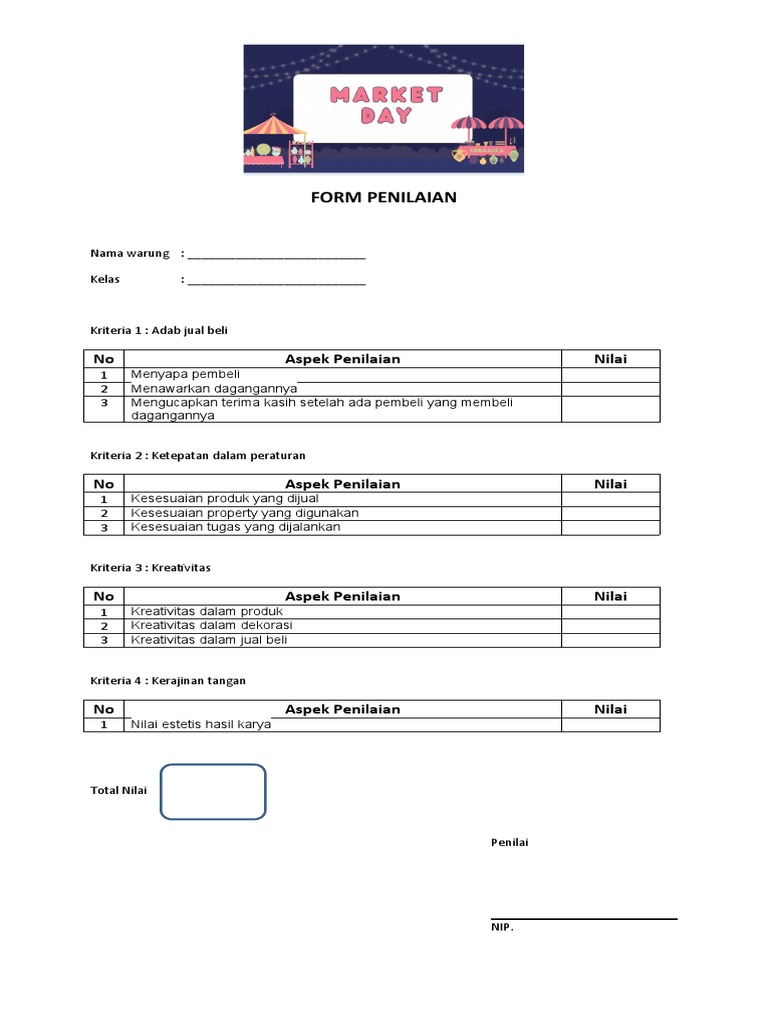 FORM PENILAIAN Market Day | PDF