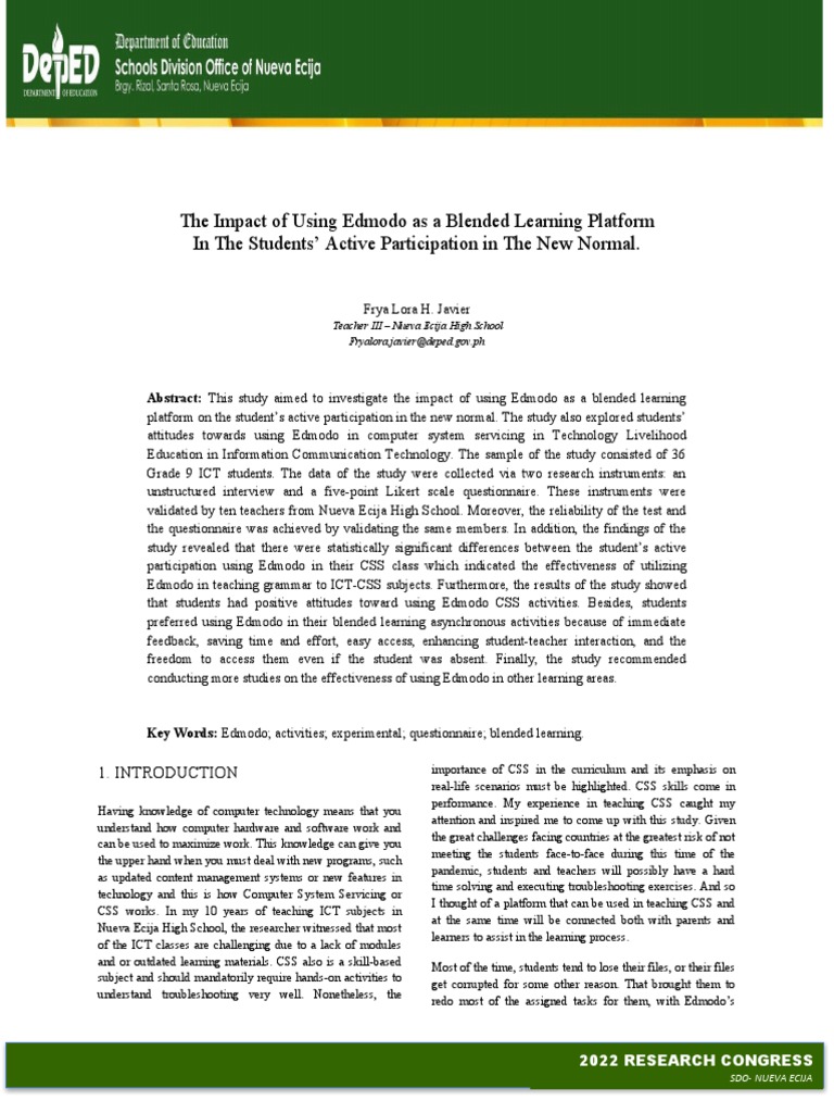 PAPER FORMAT 2022 RESEARCH CONGRESS Repaired 1EDMODOfryh | PDF